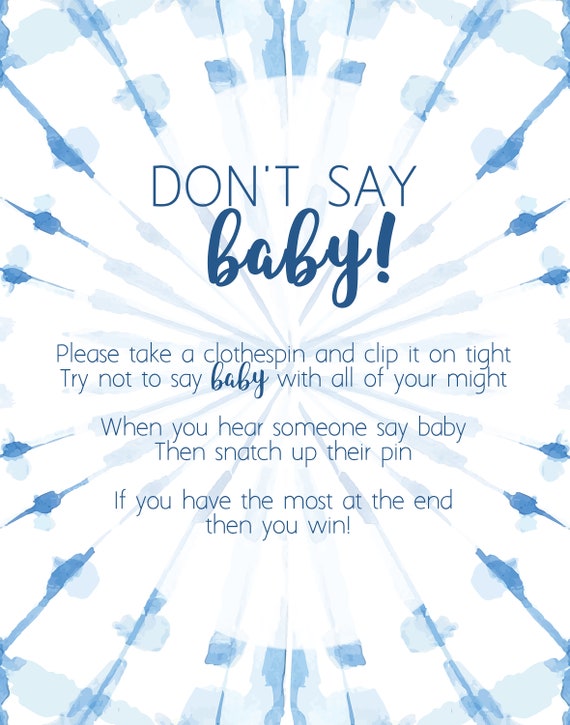 Don't Say Baby Sign 11x14 Shibori Baby Shower Game Tie | Etsy