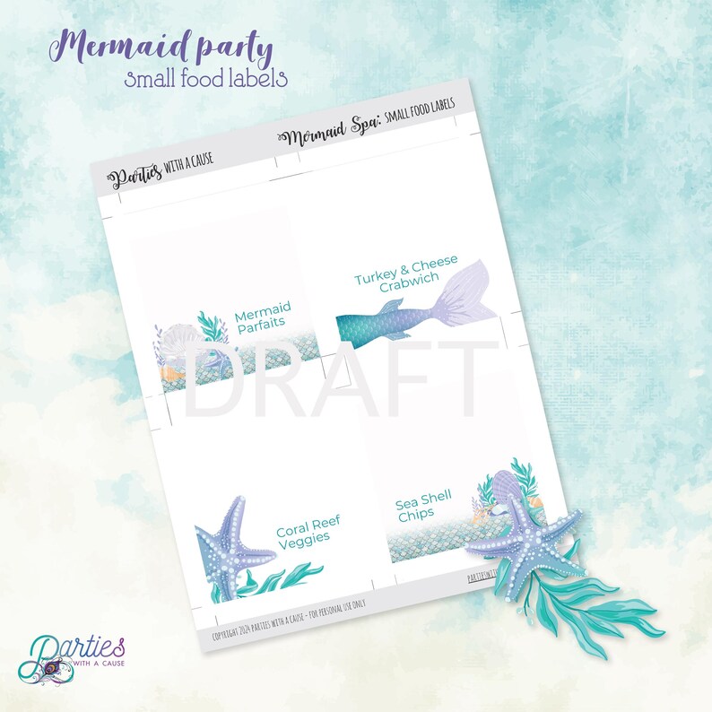 Mermaid Birthday Party Food Labels, Under the Sea Table Tent, Food Sign ...
