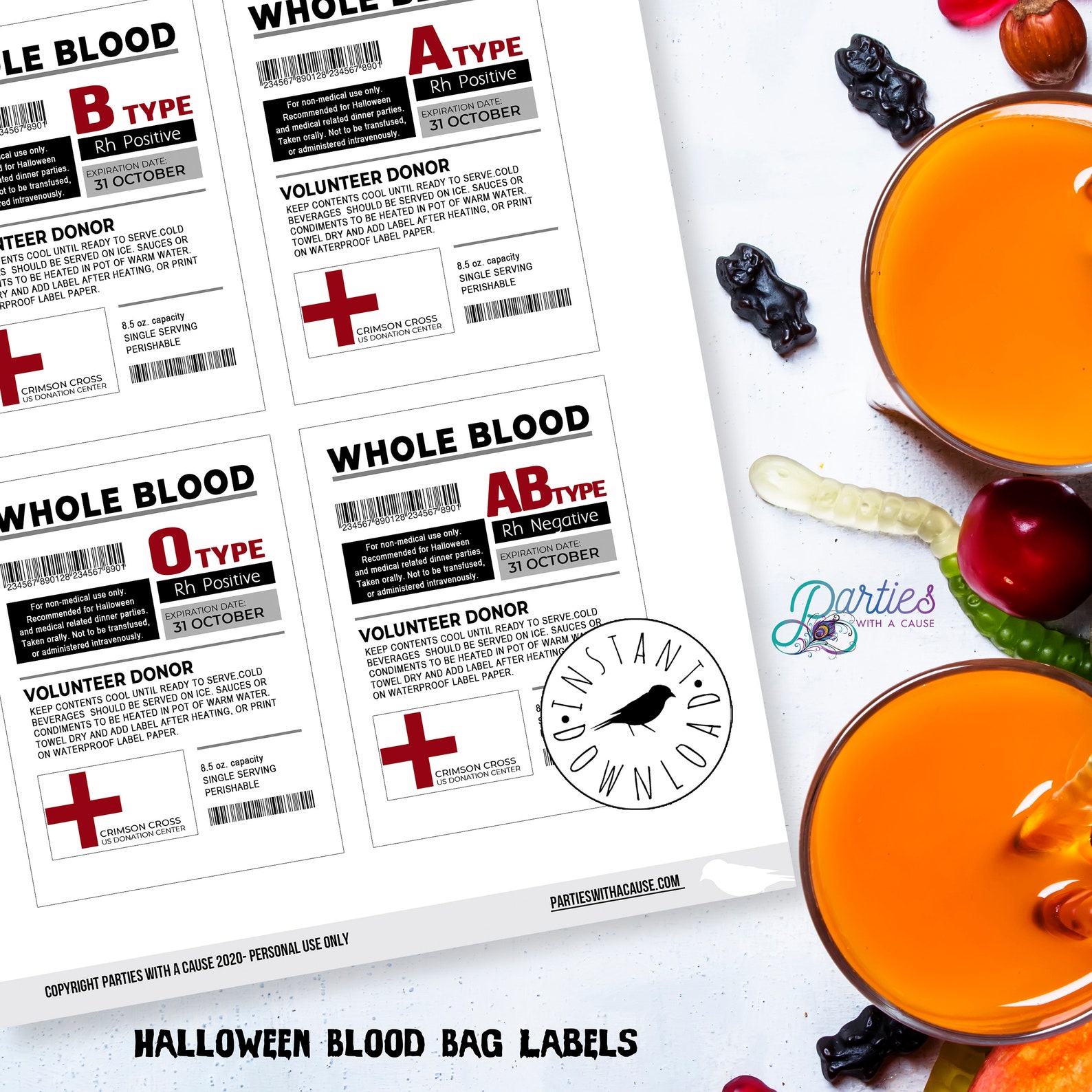 Blood Bag Labels for Halloween Drinks-iv Drink Bag Label-nursing ...