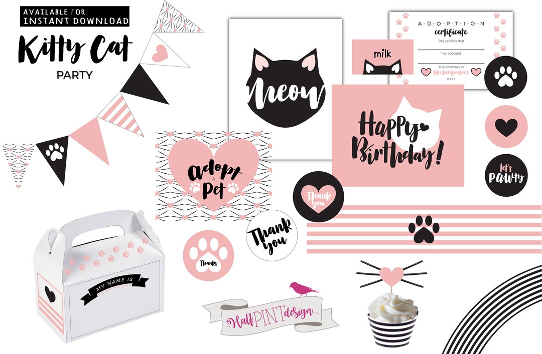 VALUE Bundle: Kitty Cat Birthday Party Decor, Cat Adoption, Kitten ...