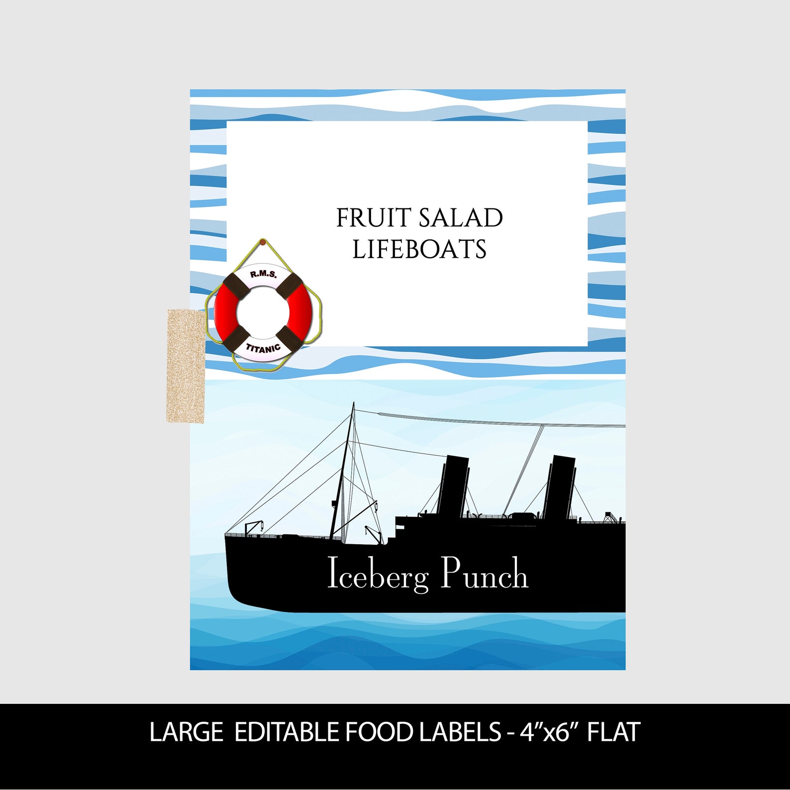 Titanic Birthday Party Food Labels, Cruise Ship Table Tent, Food Sign ...