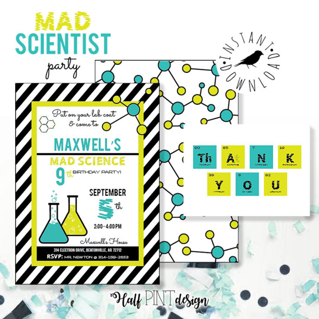 Mad Scientist Birthday Party Invitations, Mad Science Party, Boy ...