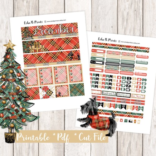 Printable Planner Stickers Woodland Christmas Monthly View | Etsy