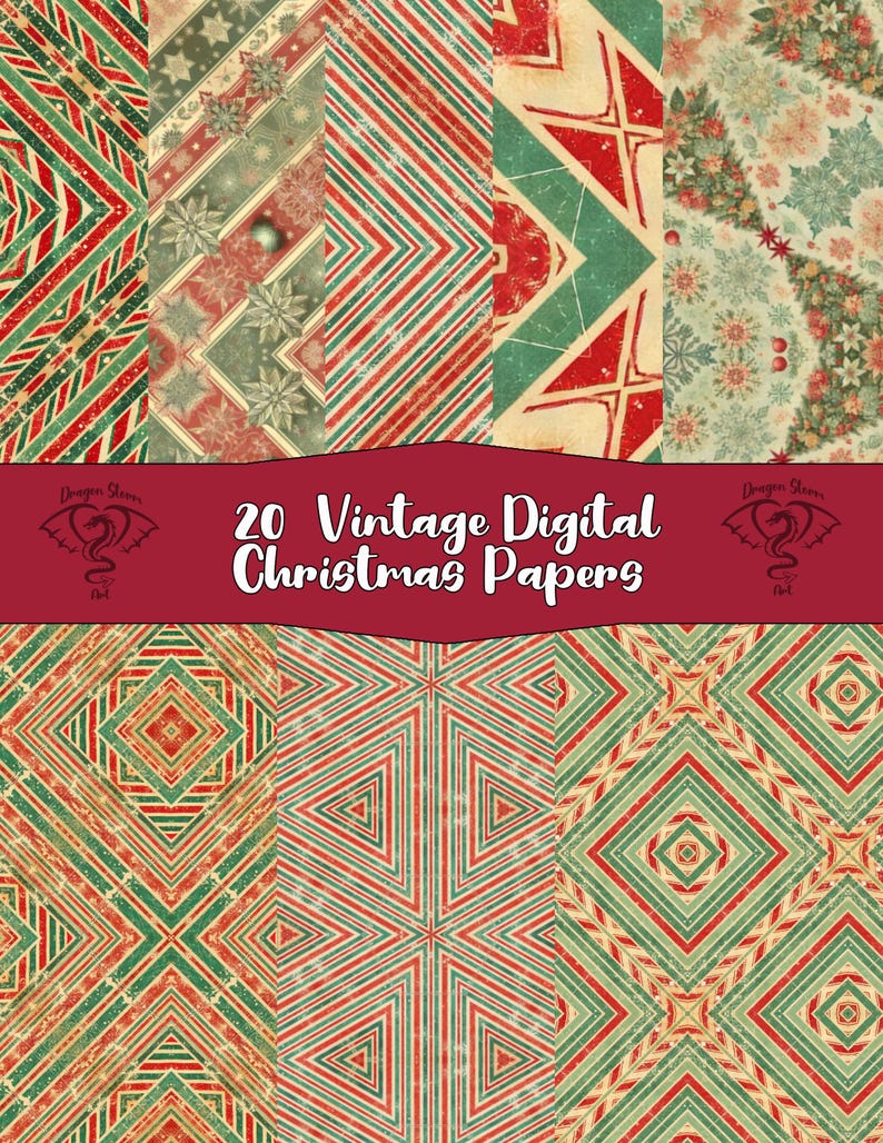 20 Vintage Christmas Digital Paper Pack 2 8 X 11.5 US Paper Size 300 ...