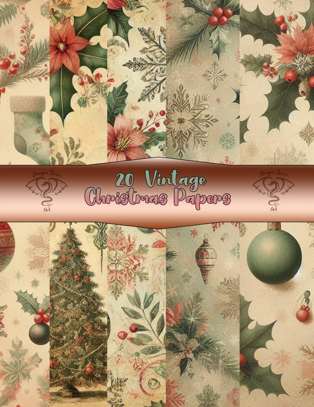 20 Vintage Christmas Digital Paper Pack 8 X 11.5 US Paper Size 300 Dpi ...