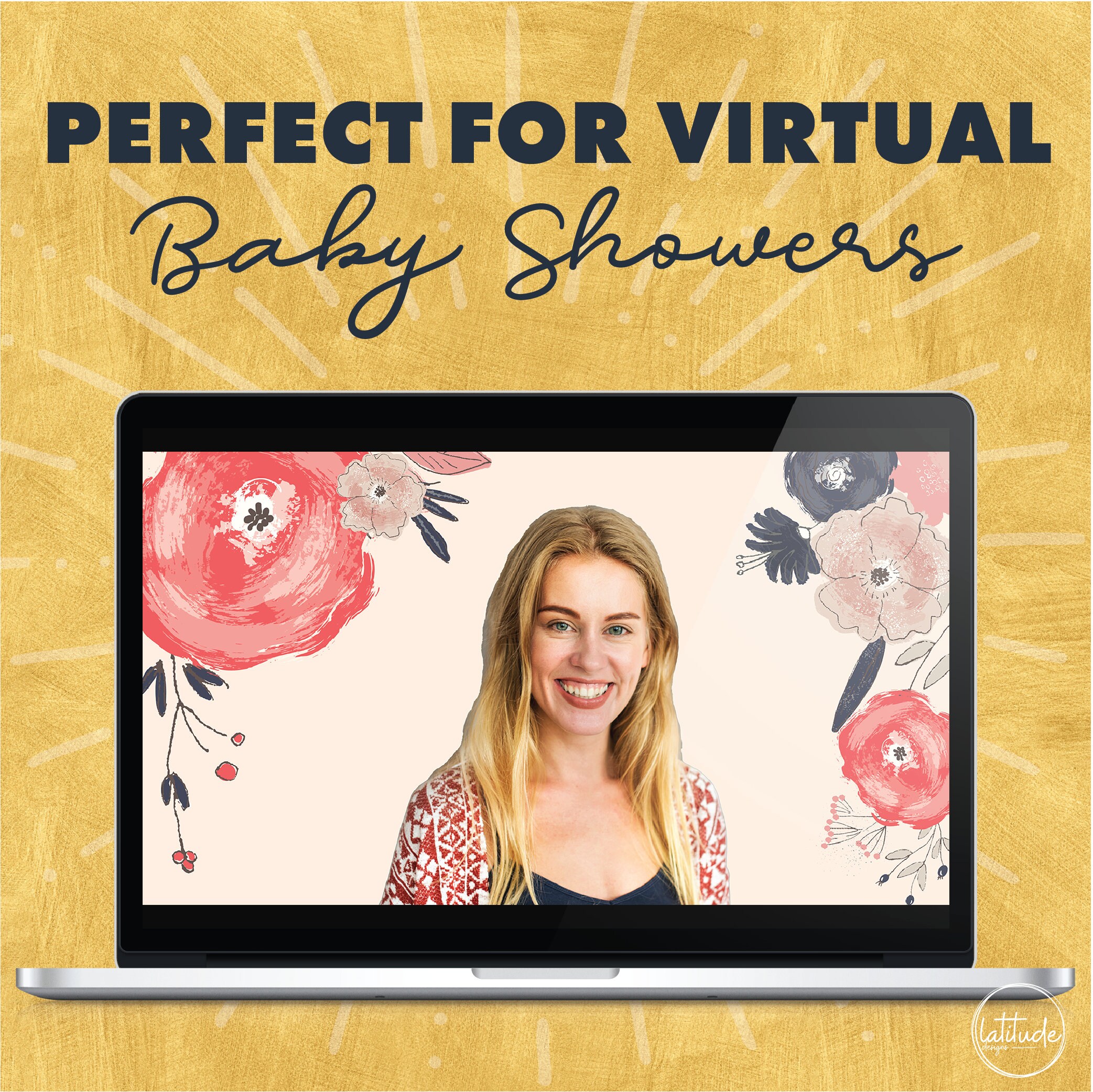 Bold Floral Zoom Background / Virtual Baby Shower / Online Baby Shower ...