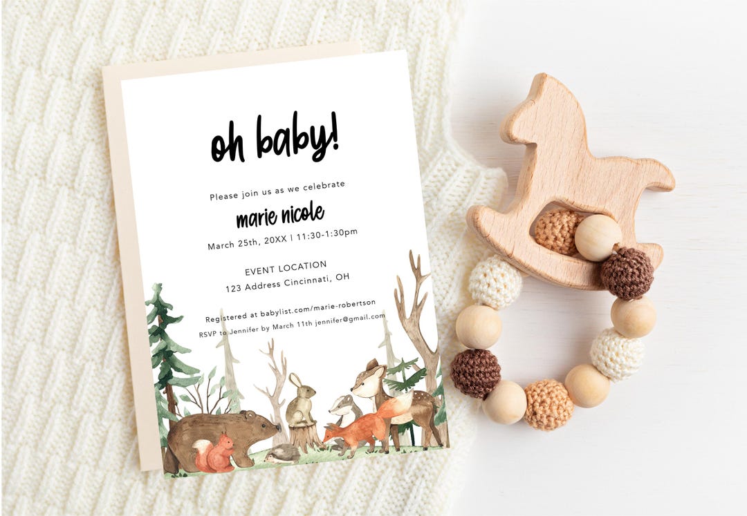 Bear + Woodland + Nature Baby Shower Invitation - Etsy