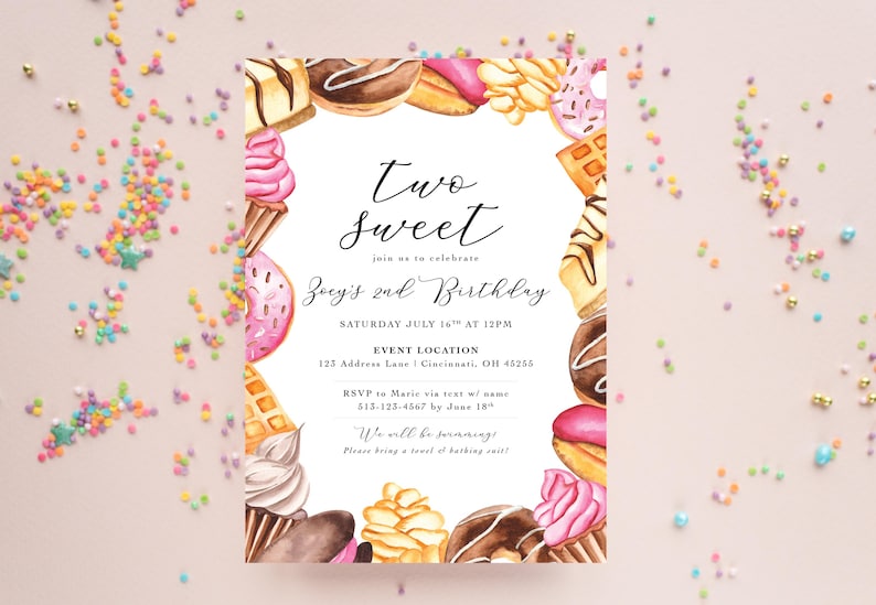 Two Sweet Kids Birthday Party Invitation Desserts Cupcakes - Etsy