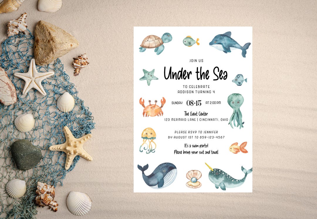 Under the Sea Birthday Party Invitation + Cute Sea Animals - Etsy