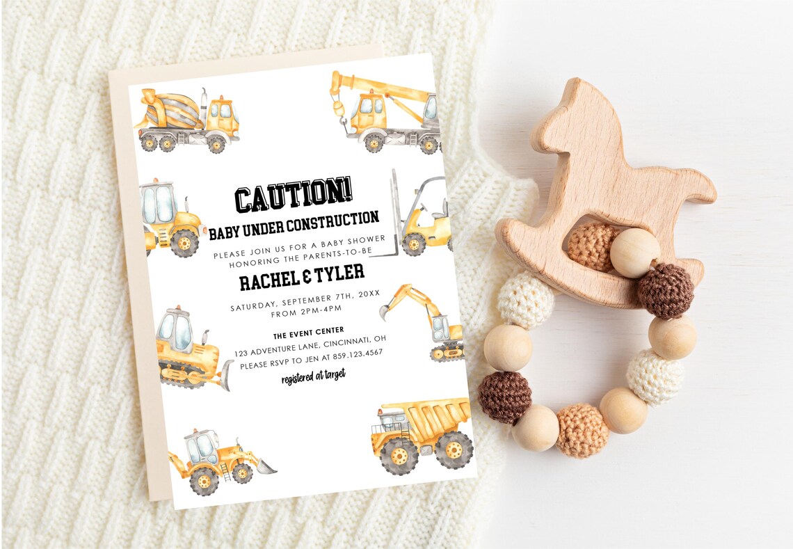 Caution! Baby Under Construction Baby Shower Invitation + Construction ...