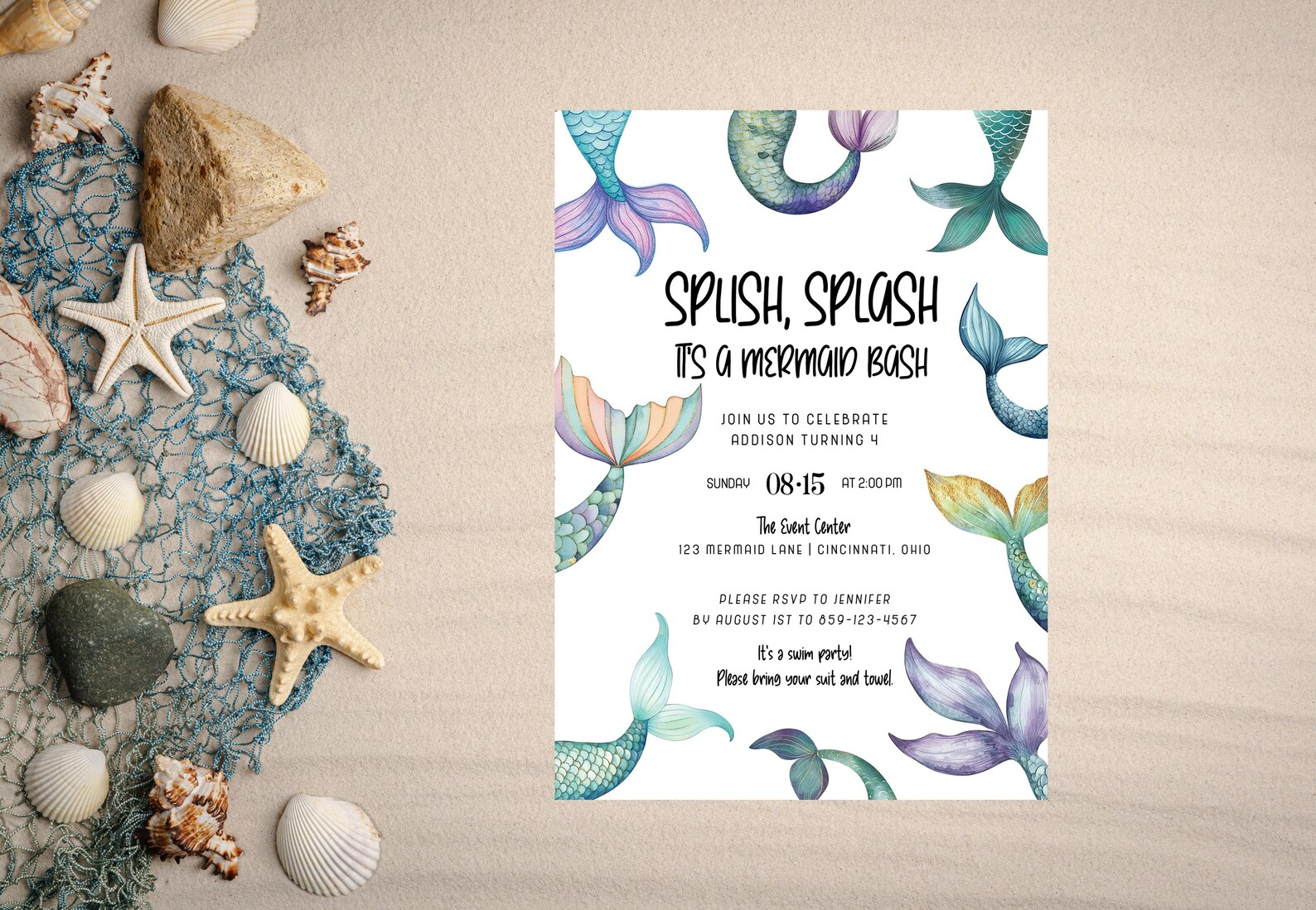 Splish, Splash It's A Mermaid Bash! Birthday Party Invitation + Mermaid ...
