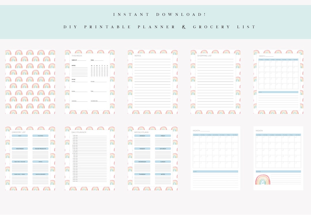 Colorful DIY BOHO Rainbow Watercolor DIY Printable Planner, Calendar ...