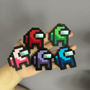 Handmade Among Us Perler Bead Keychains – Crewmate & Impostor Pixel Art ...