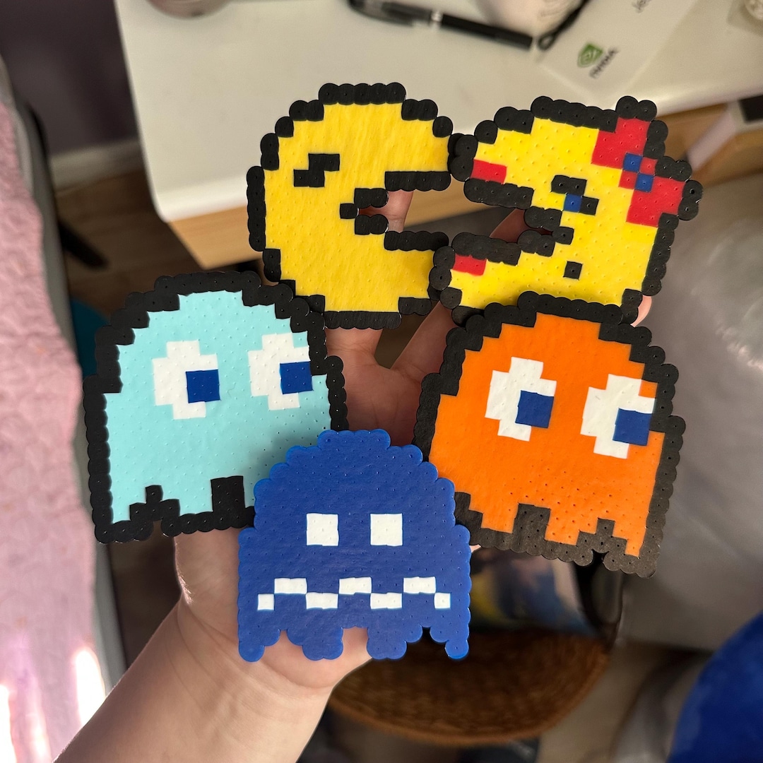 Handmade Pac-man & Ghosts Perler Bead Magnets – Retro Arcade Fridge ...