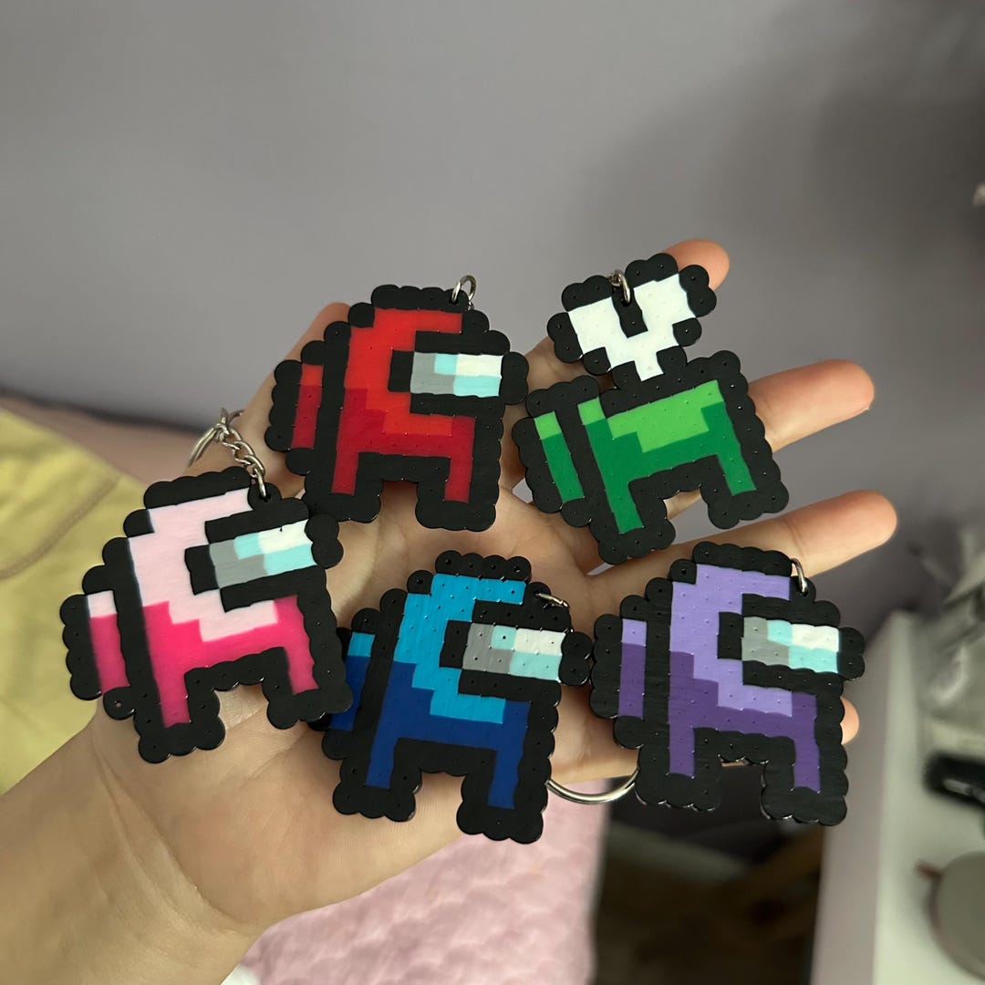 Handmade Among Us Perler Bead Keychains – Crewmate & Impostor Pixel Art ...