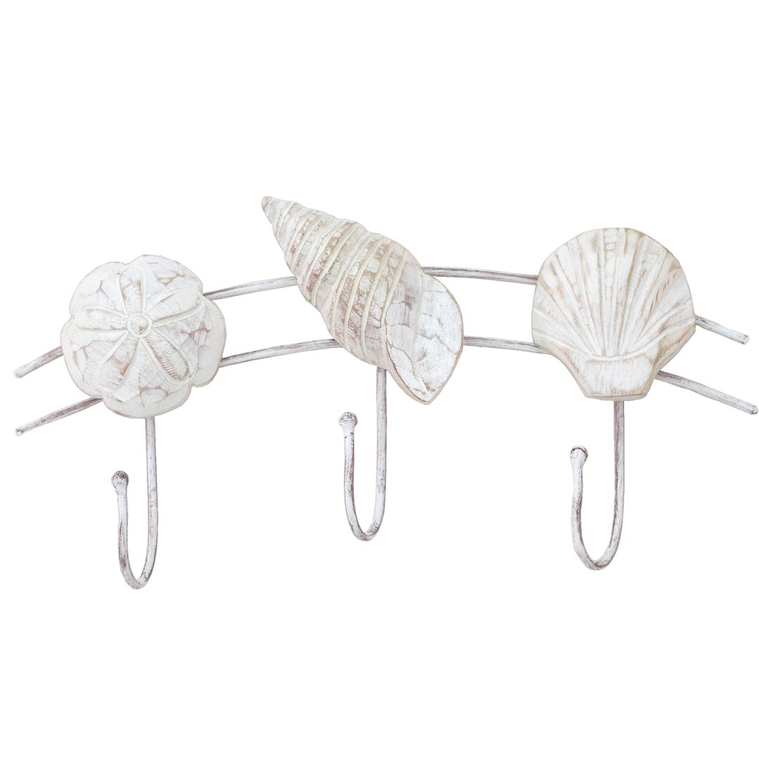 Hand Carved Wooden Shells Triple Hook CW068 - Etsy