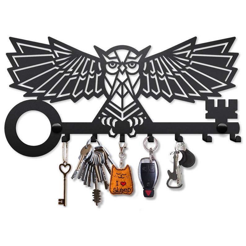 Owl Key Holder Wall Mount, Modern Metal Key Rack Hanger, Black Owl ...