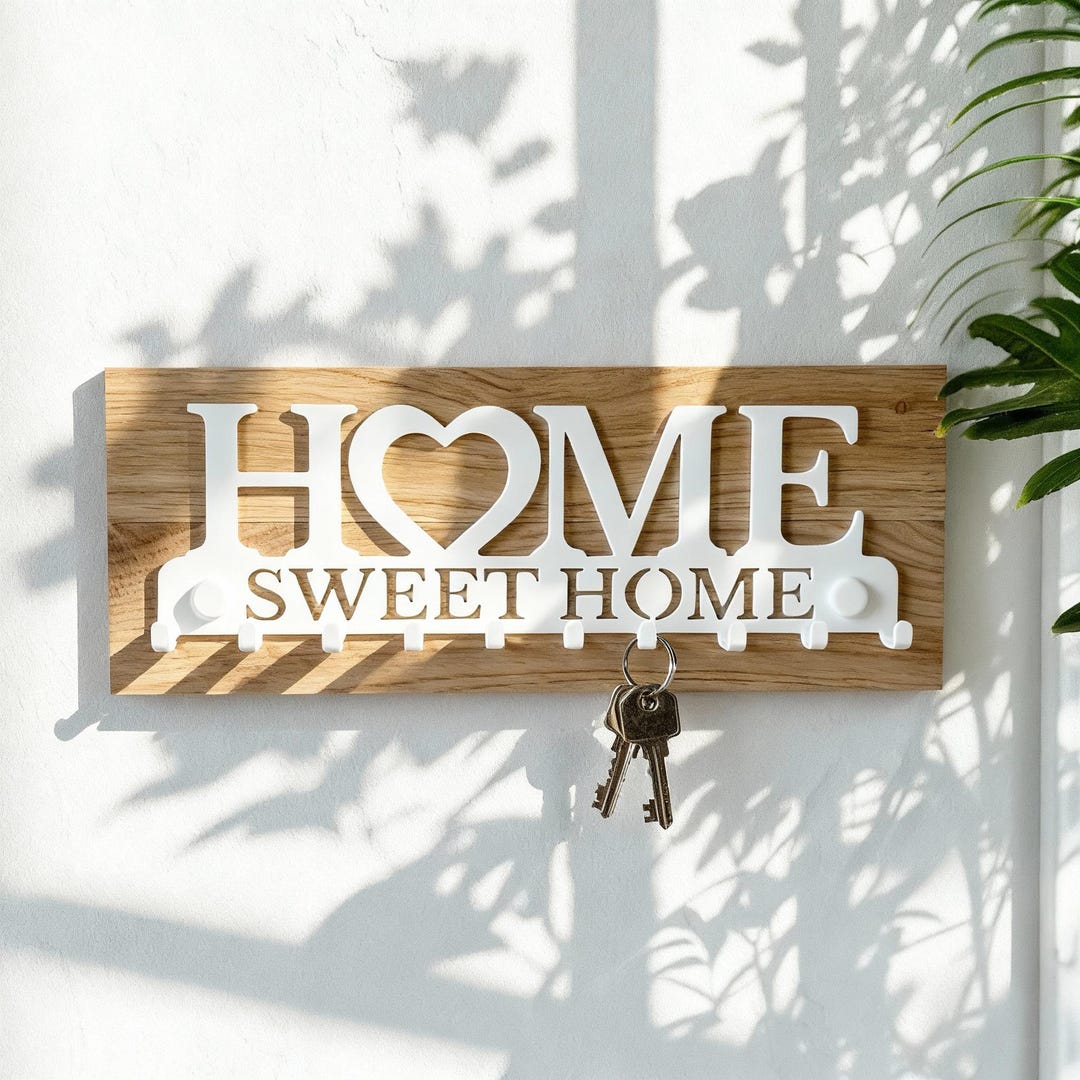 Large Oak Key Holder Wall Mount - 10 Hooks Entryway Organizer - Home ...