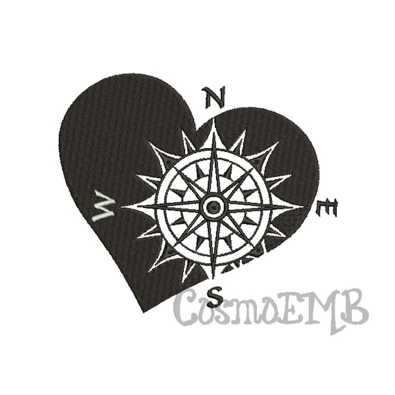 6 Size Compass Heart Silhouette Embroidery Design Machine | Etsy