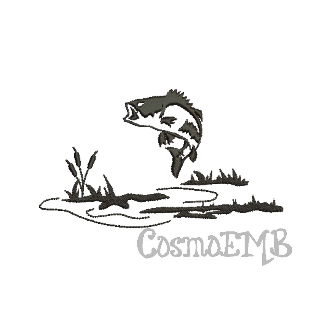 5 Size Bass Fish Silhouette Embroidery Design Machine Embroidery ...
