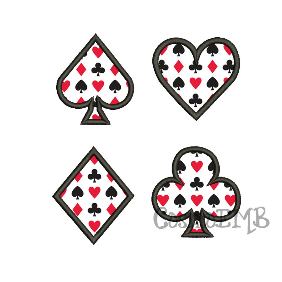 3 Size Suit Cards Applique Design Machine Embroidery File - Digital ...