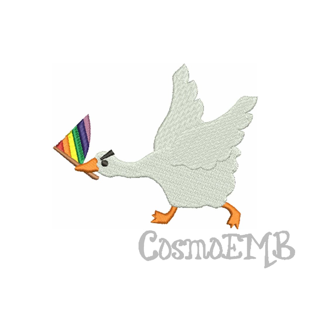 4 Size Goose With Rainbow Flag Embroidery Design Machine Embroidery ...