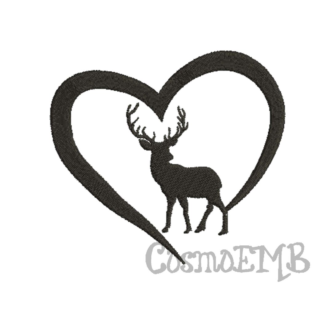 6 Size Deer Heart Embroidery Design Machine Embroidery - Digital ...