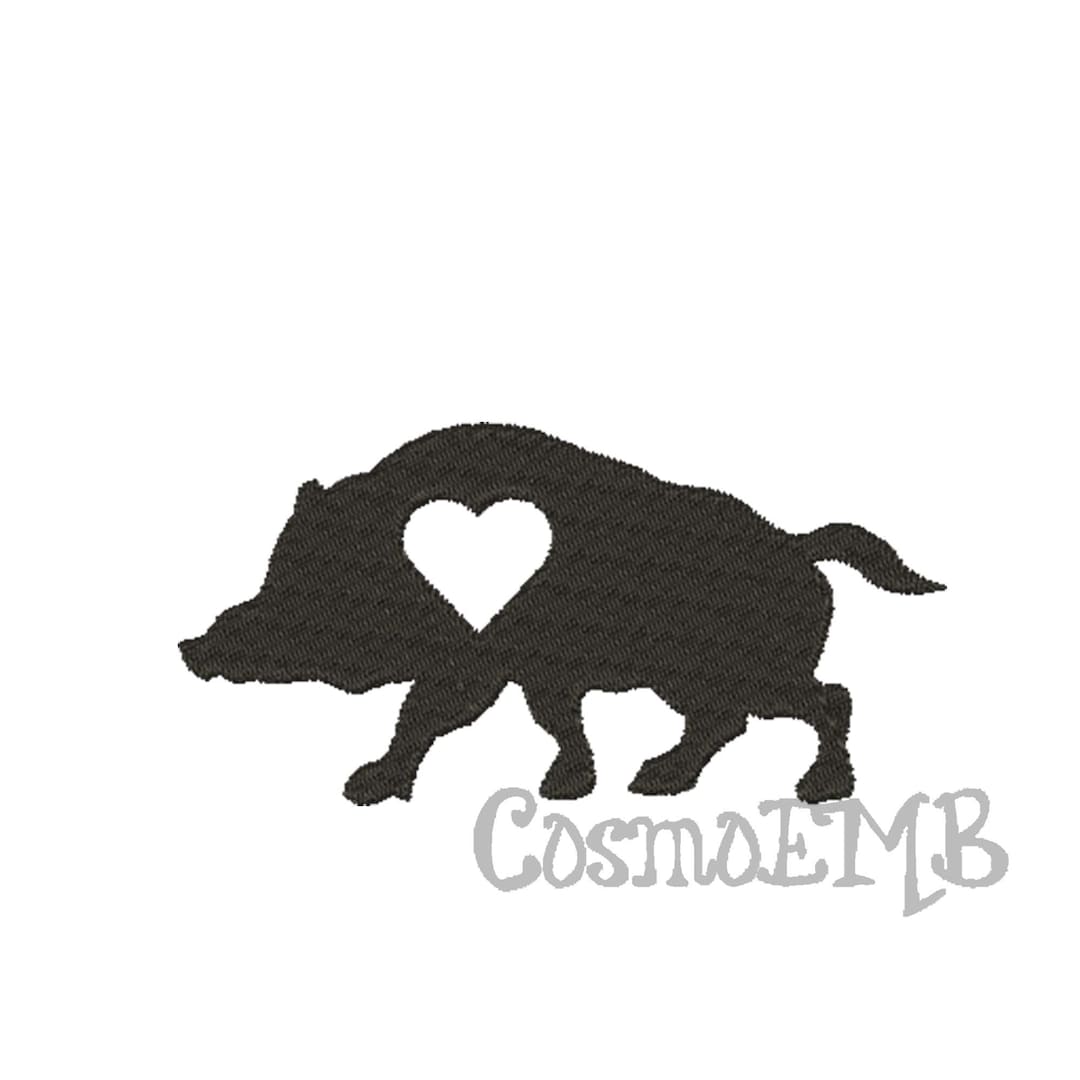 7 Size Boar With Heart Silhouette Embroidery Design Machine Embroidery ...