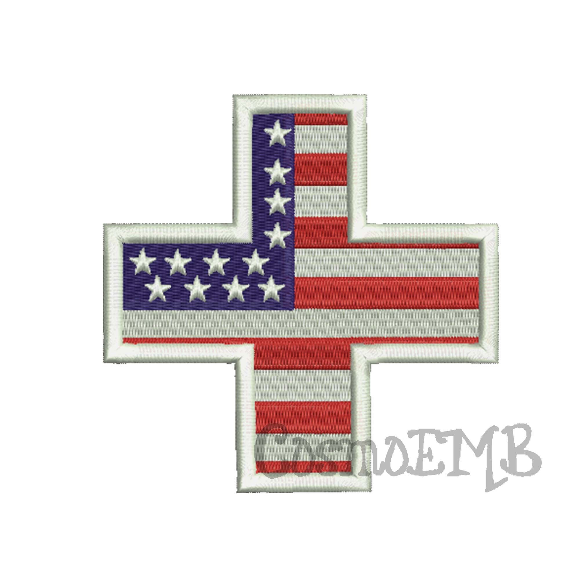 5 Size United States Flag , Red Cross Machine Embroidery File - Digital ...