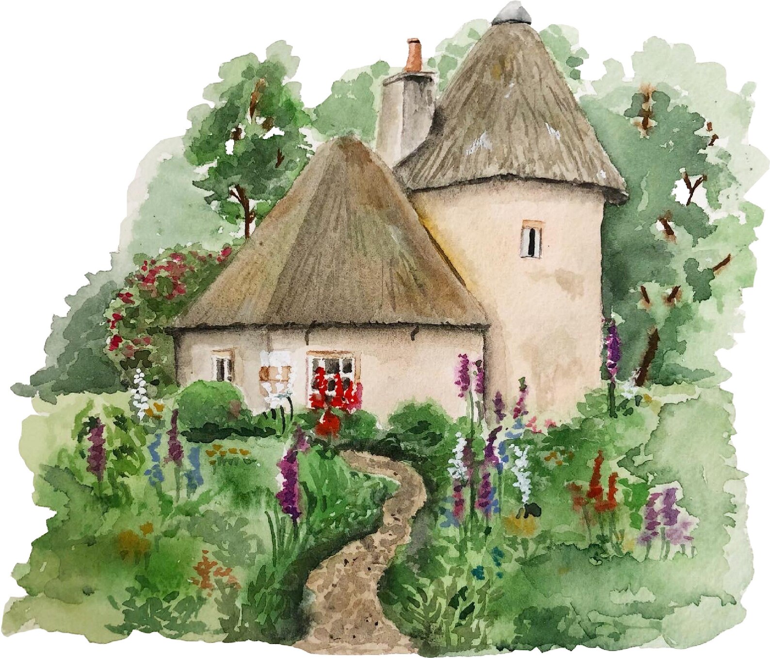 Scottish Cottage With Garden Art Print Watercolor Cottage - Etsy