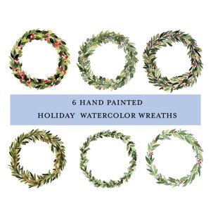 Watercolor Christmas Wreath Clipart: Holiday PNG Set (digital Download ...