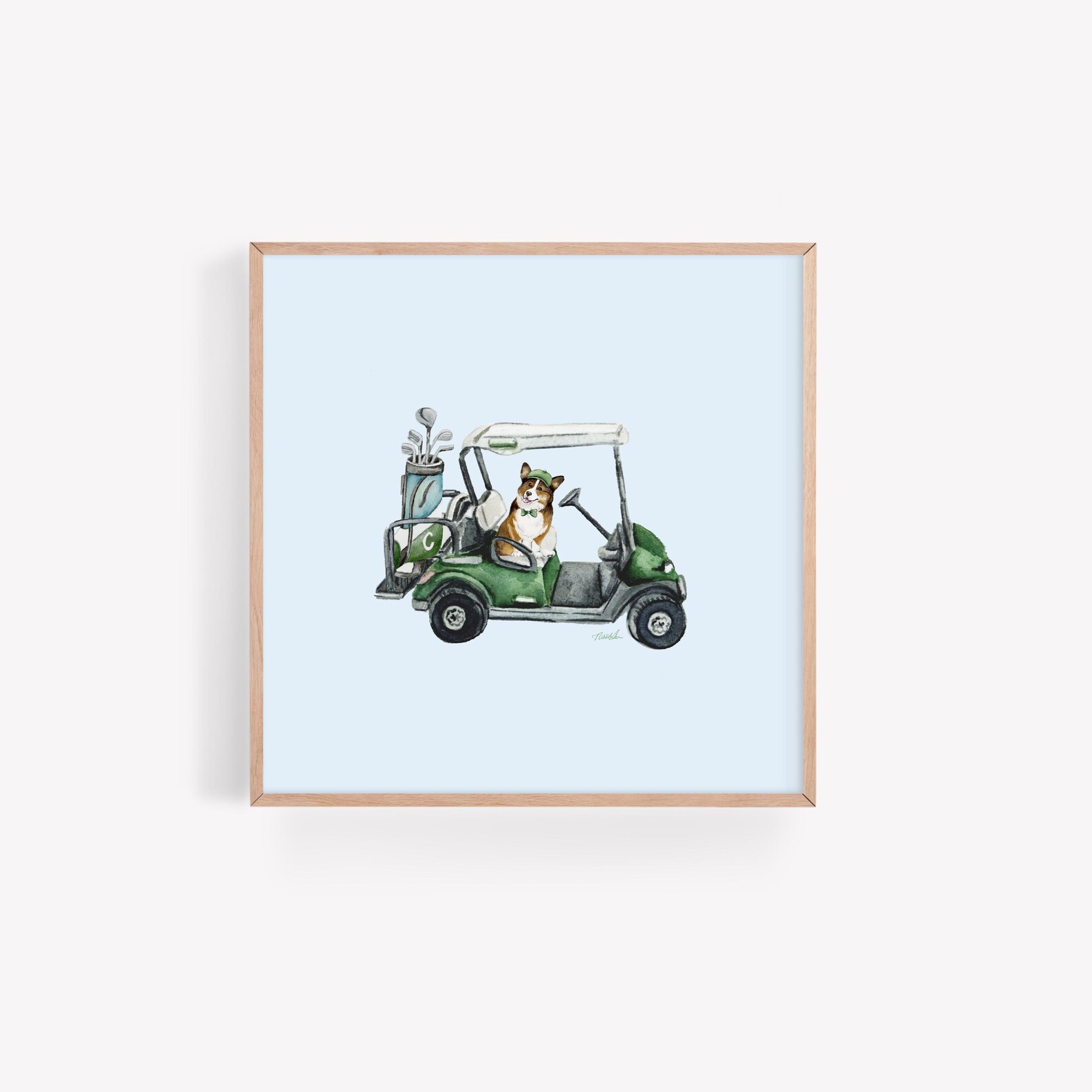 Corgi Golf Cart Art Print: Whimsical Dog Wall Decor (8x8) - Etsy