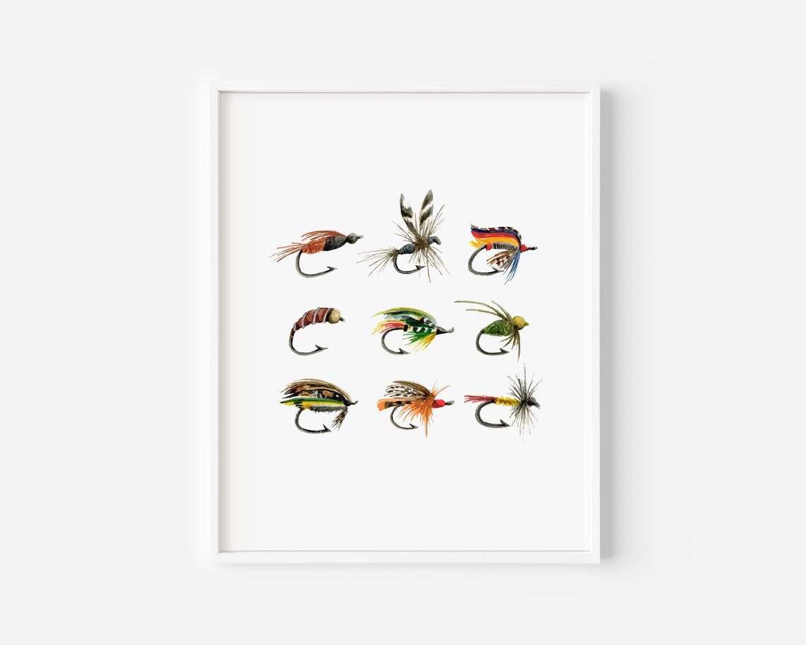 Fly Fishing Art Print Fly Fishing Flies Watercolor Trout - Etsy