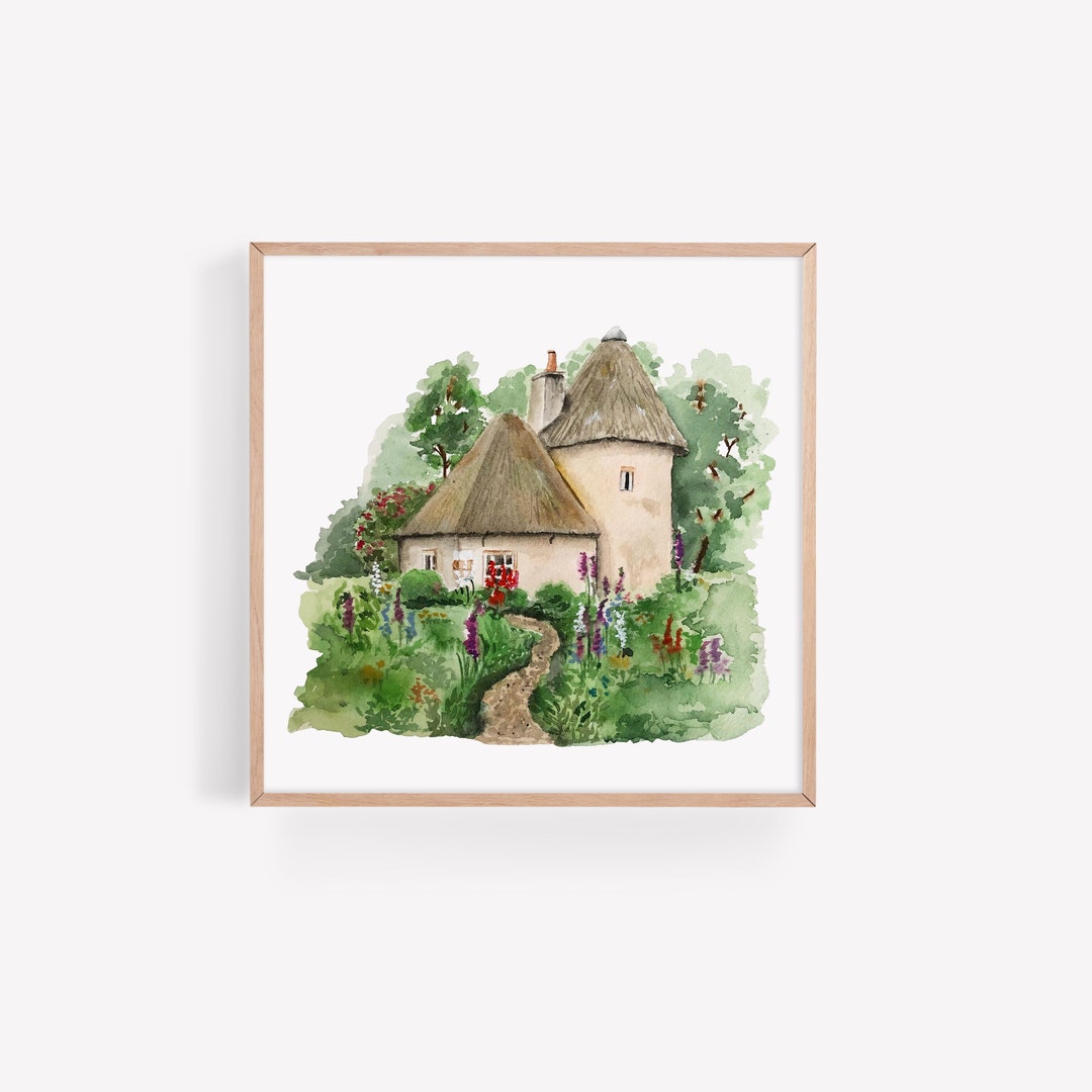 Scottish Cottage With Garden Art Print, Watercolor Cottage, Scottish ...