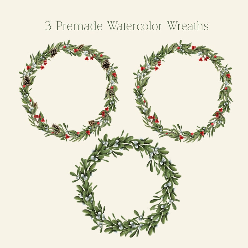 Watercolor Christmas Clip Art: Winter Greenery PNG Graphics (digital ...