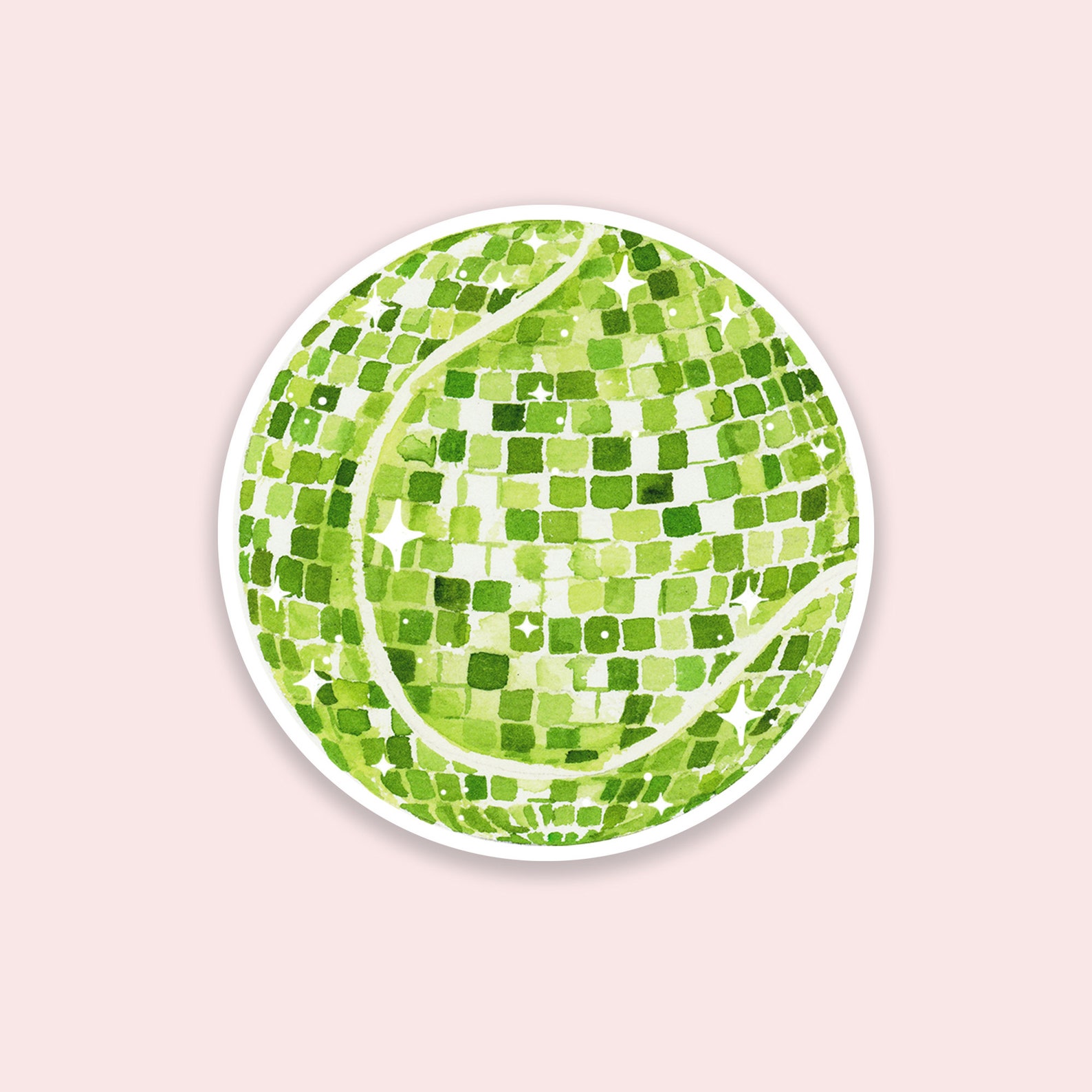 Disco Tennis Ball Sticker, Watercolor Painted Disco Ball Sticker ...