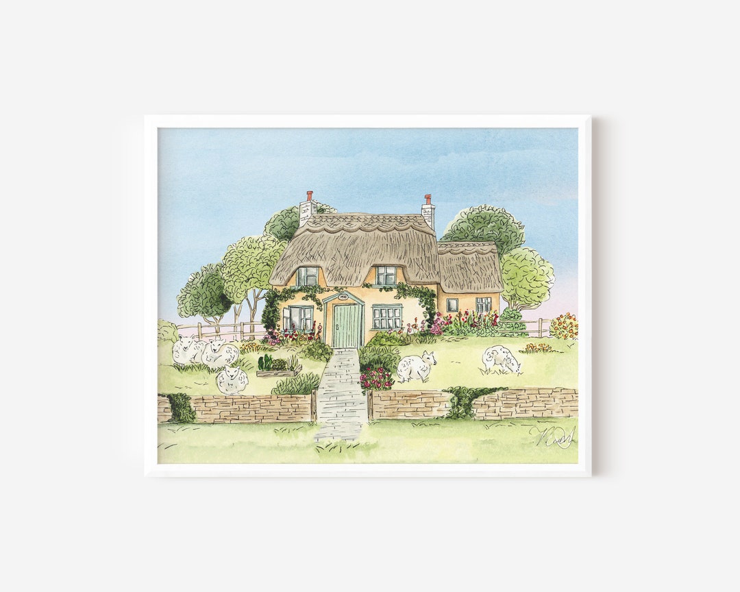 English Cottage Wall Art, Countryside Art Print, Cottagecore Print ...
