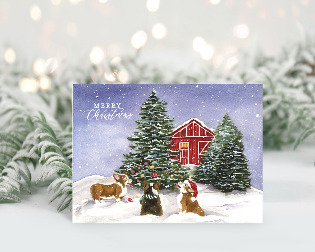 Corgi Christmas Cards, Single Card, Holiday Cards With Corgis, Fold ...