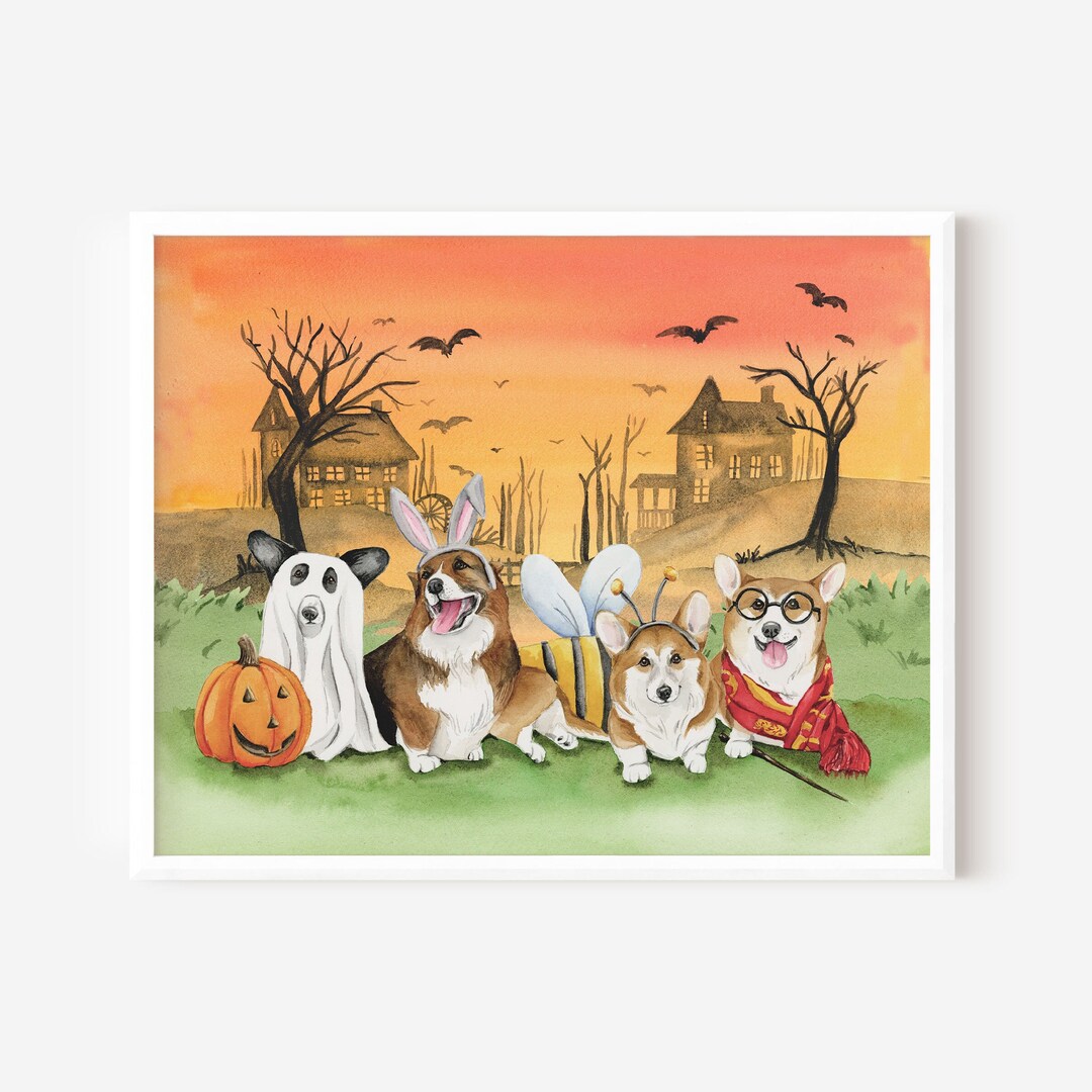 Halloween Corgi Art Print: Corgis in Costume, 8x10 - Etsy