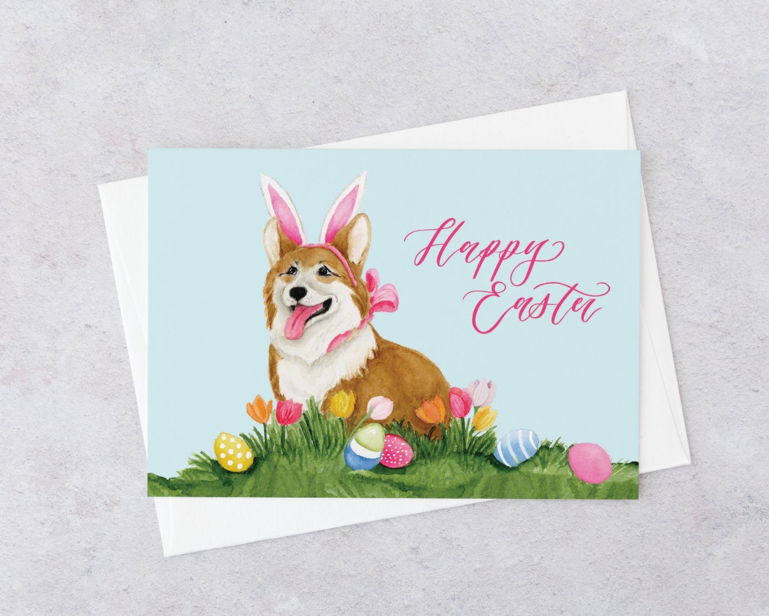 Corgi Easter Card, Happy Easter Card, Easter Card With Corgi, Easter ...