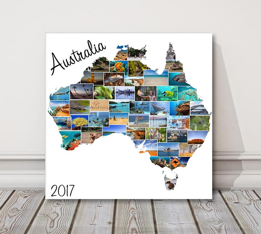 Country Shape Photo Collage Canvas - Custom Travel Map Wall Art ...