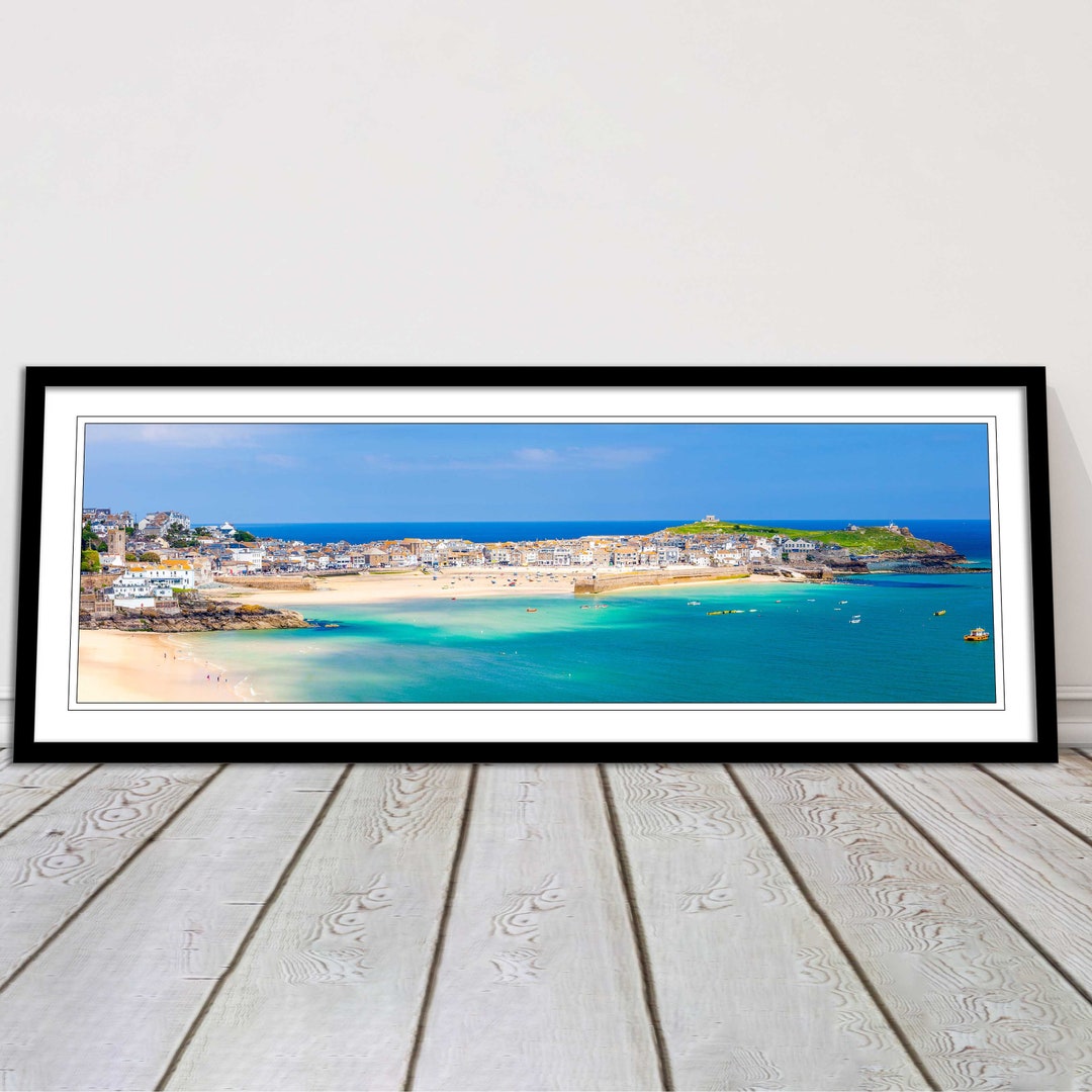 St Ives Harbour Panoramic Framed Picture Print Cornwall Beach Scene of ...