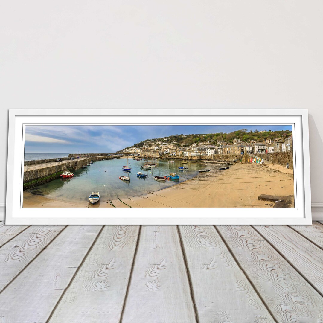 Mousehole Harbour Cornwall Panoramic Framed Print: Coastal Beach Scene ...