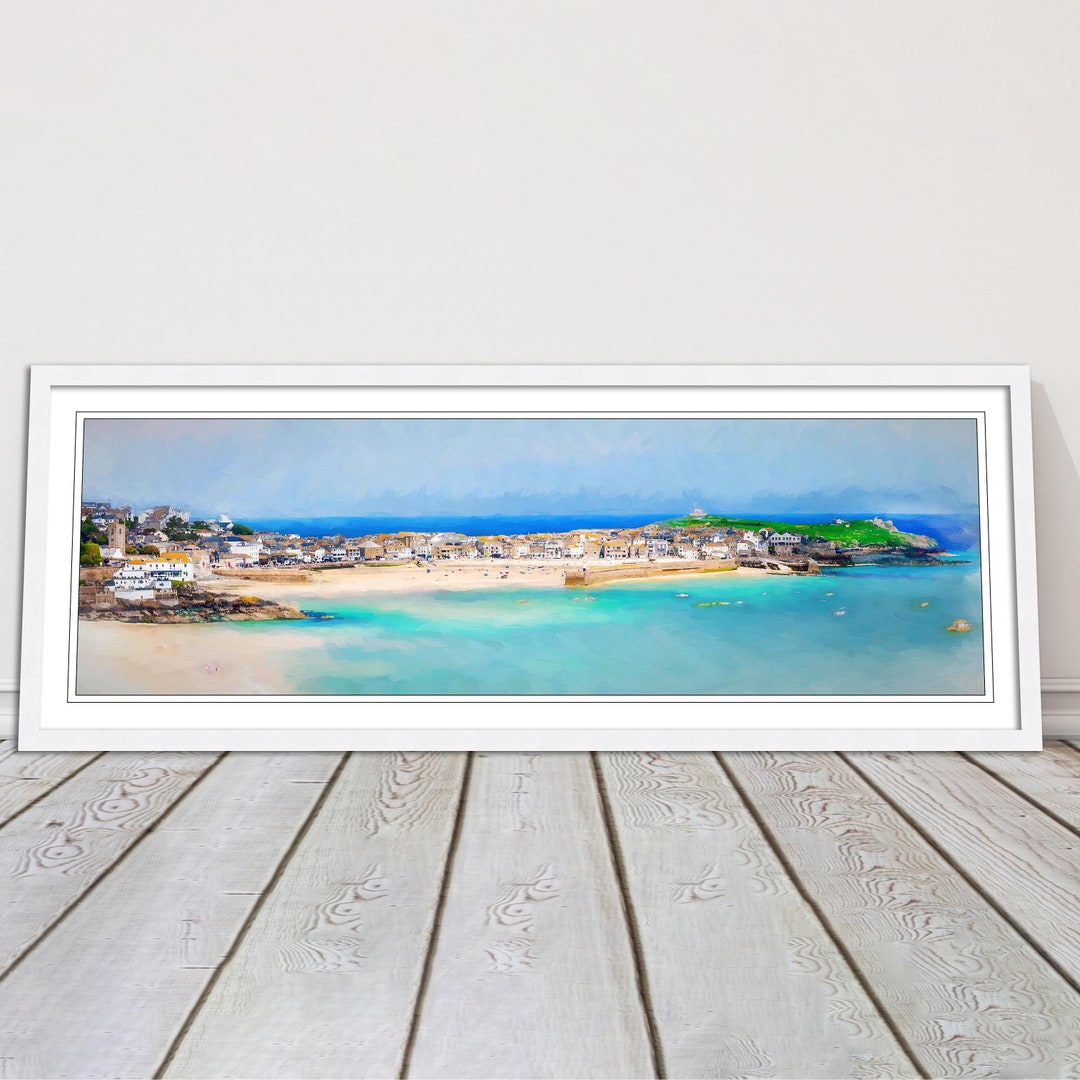St Ives Harbour Painting: Panoramic Cornwall Beach Print - Etsy UK