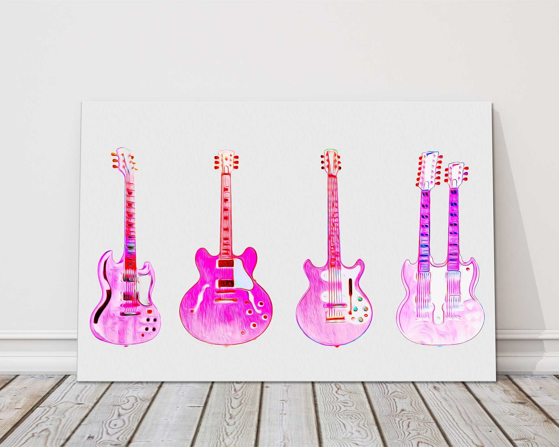 Pink Guitars on White Background Printed Canvas Picture | Etsy