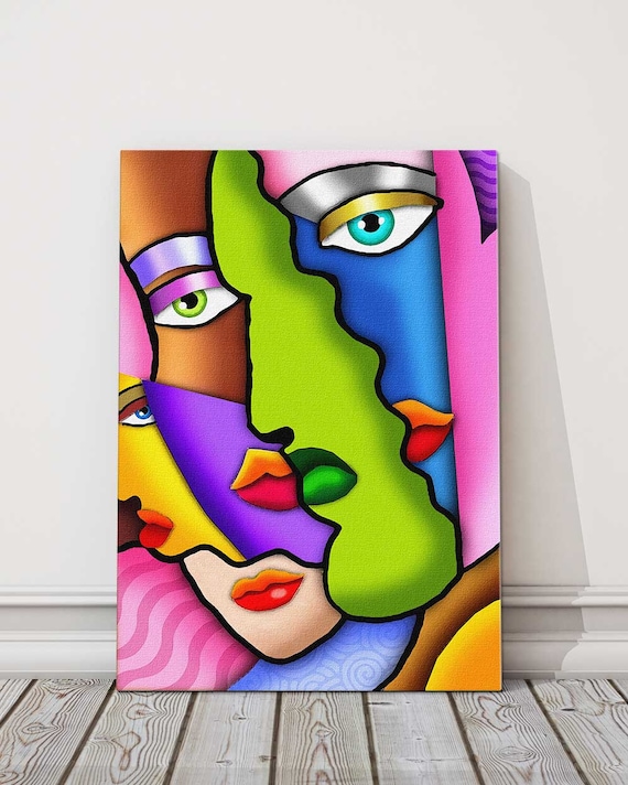 Art Deco Abstract Faces. Bright Bold Colours. Printed and | Etsy