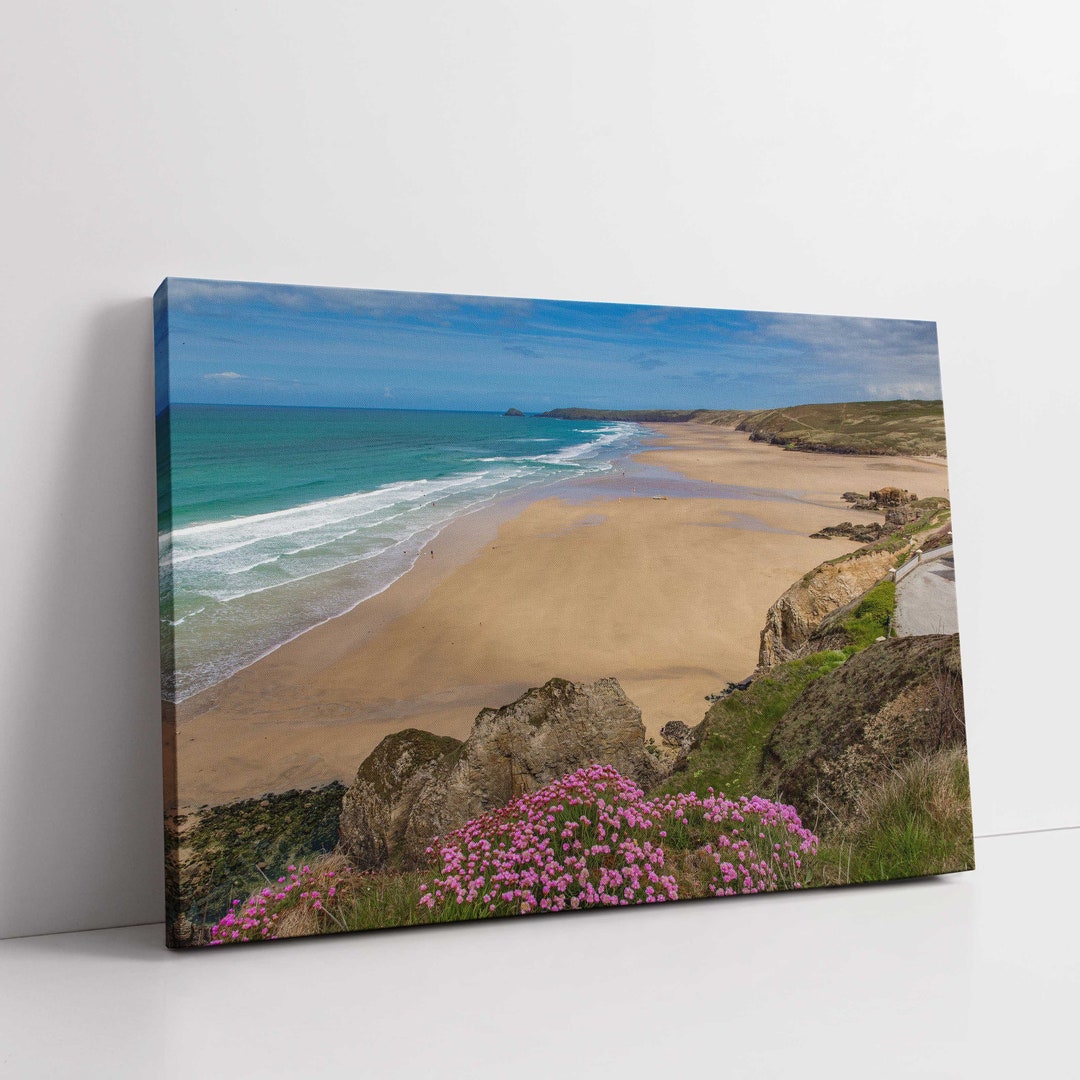 Perranporth Beach, Cornwall. Canvas Picture Print. Golden Sandy Beach ...