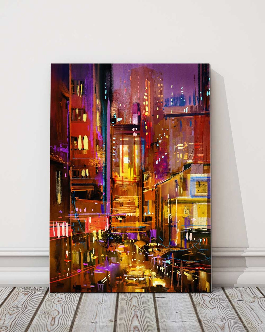 Colourful City Night Scene, Canvas Picture Print. Home Decor, Ideal for ...