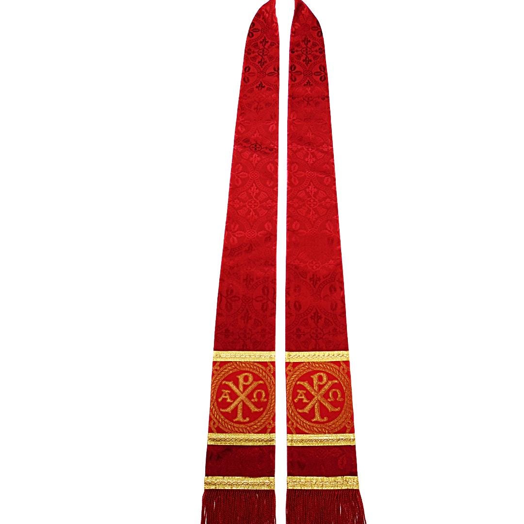 Red Liturgical Brocade Stole for Ordinations, Pentecost, Palm Sunday ...