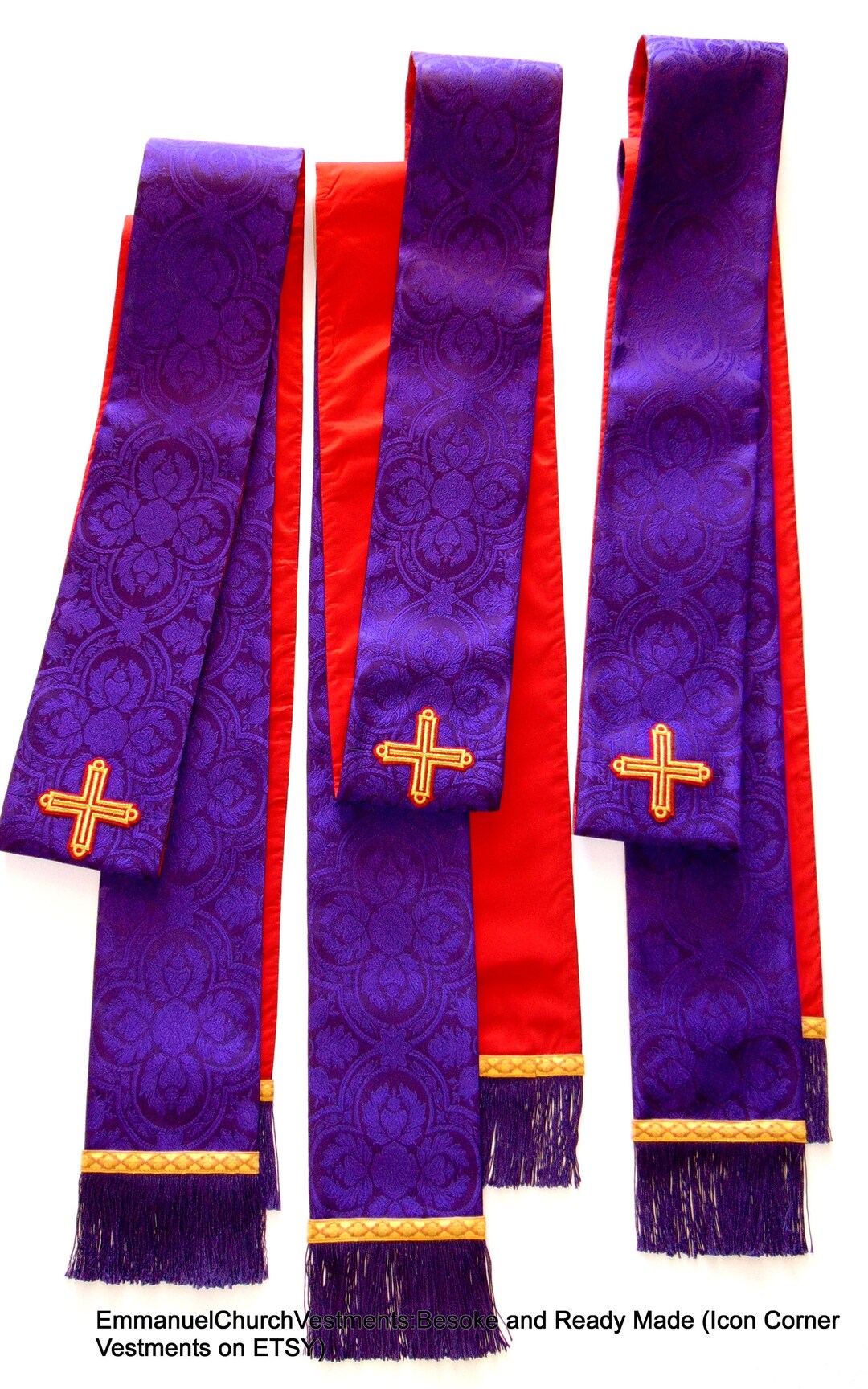 Lent/advent Straight Stoles X 3, Purple Liturgical Brocade, Red Pure ...